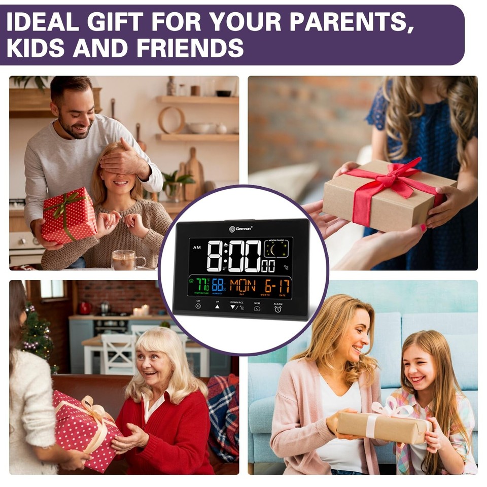 Geevon Digital Atomic Alarm Clocks for Bedrooms with 2 USB Ports, Color ...