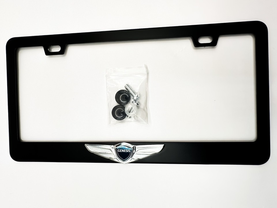 BLACK Genesis Wing License Plate Frame with Chrome Wing Logo Stainless ...