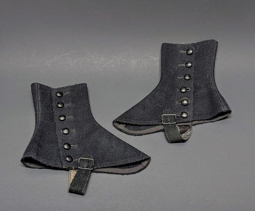 Antique Vintage Wool Spats Black Button Pair Buckle Leather Strap Adult ...