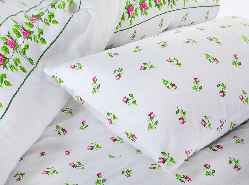 Rosebud Pattern 100% Brushed Cotton Duvet Cover Bed Set Single Double ...
