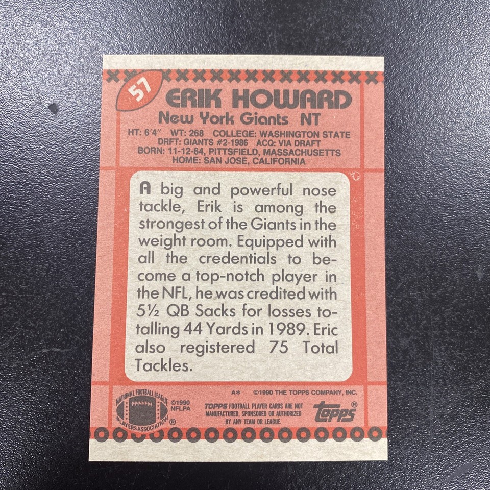 1990 Topps #57 Erik Howard New York Giants Football Card | eBay