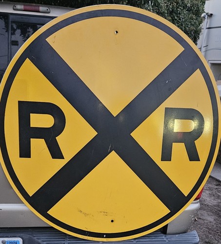 Vintage Alluminum Reflective Railroad Crossing 30" Round Yellow Train ...
