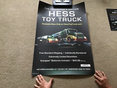 2014 50TH ANNIVERSARY COLLECTOR EDITION HESS TOY TRUCK SIGNS & PIN (Lot ...