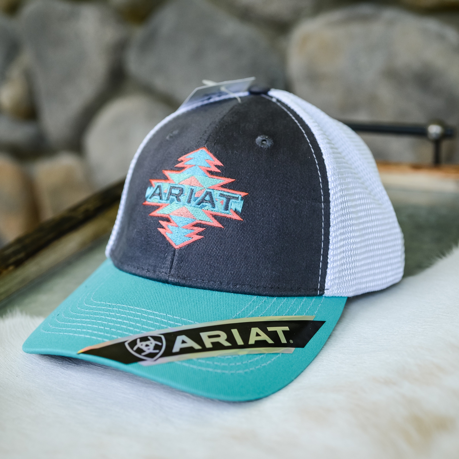 Ariat Ladies Cap Aztec Accents Horse Riding Baseball Logo Grey ...