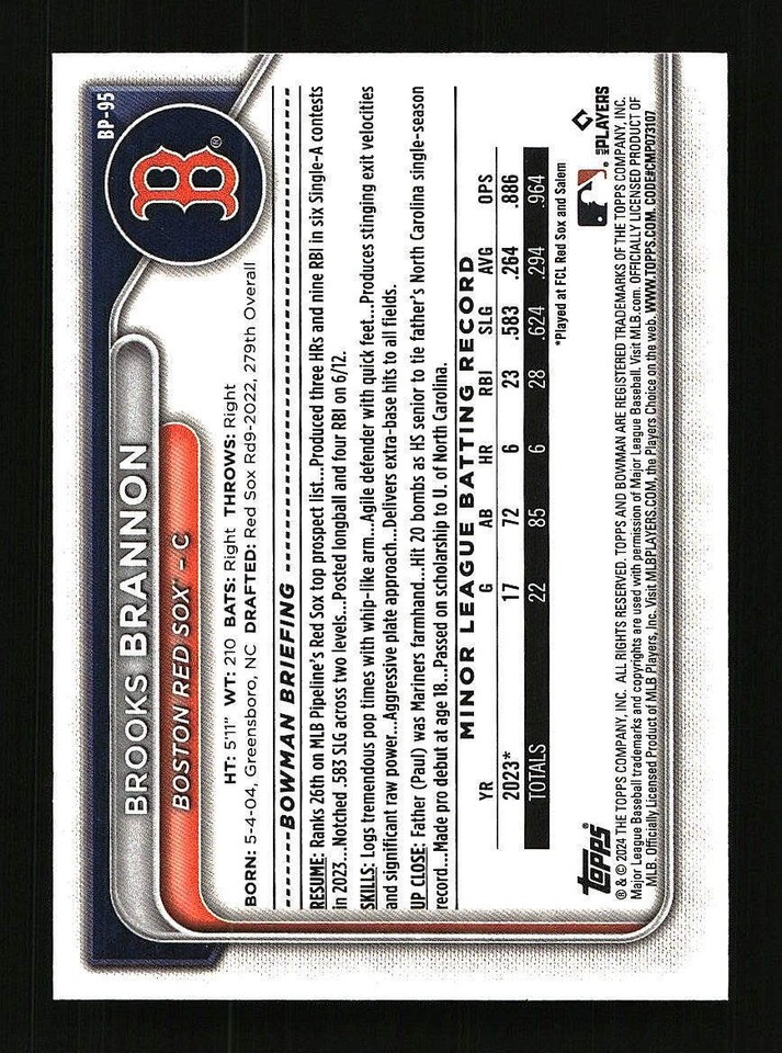 2024 Bowman BASEBALL Brooks Brannon #BP-95 | eBay