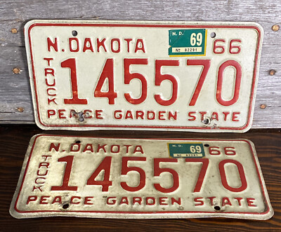 Pair 1966 ND Truck License Plates North Dakota 145570 Matching ...