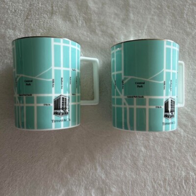 Tiffany & Co Manhattan Map Subway Coffee Tea Mugs pair set NYC New York ...