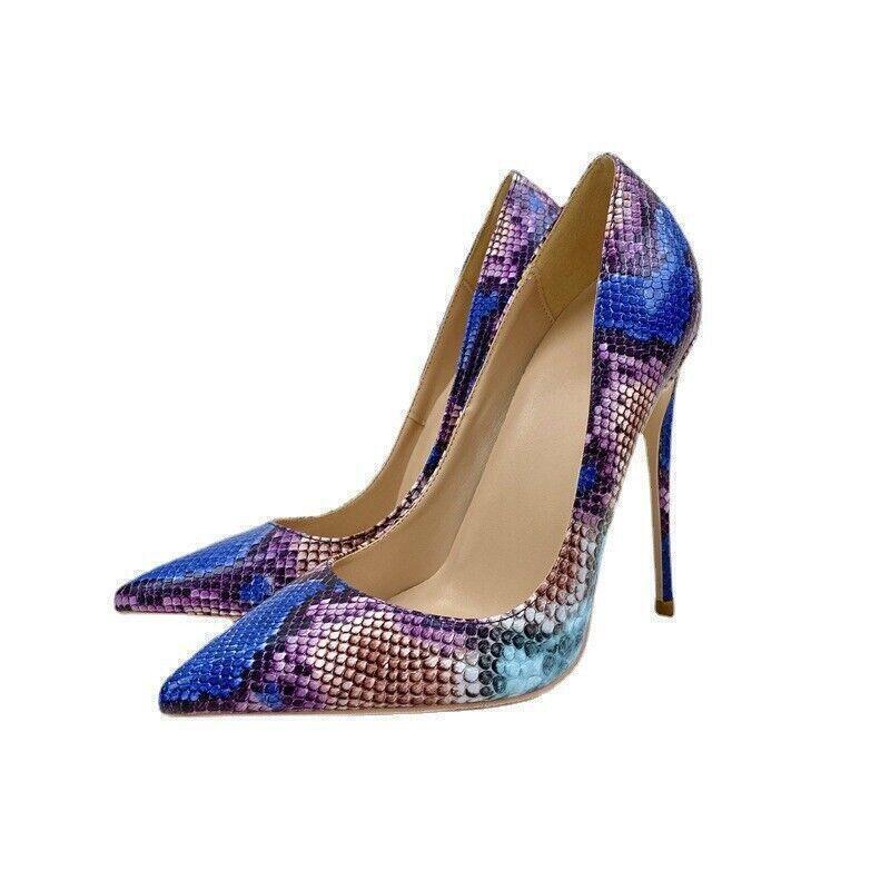 Chic Womens Snake Printed Slip on High Heels Pointed Toe Shoes Office ...
