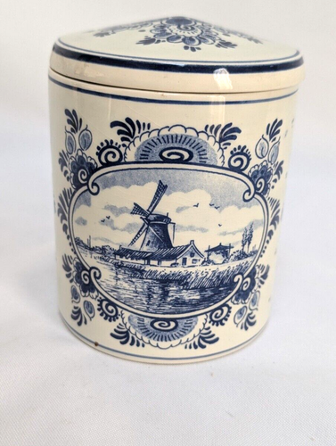 Vintage Hand Painted Pottery Dutch DELFT BLUE Windmill HUMIDOR Tobacco ...