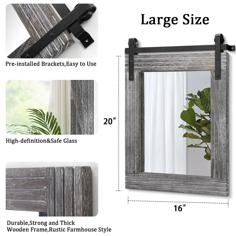 Barn Door Mirror Rustic Wall Mirror with Wood Framed Rectangular Bathroom Mir... | eBay