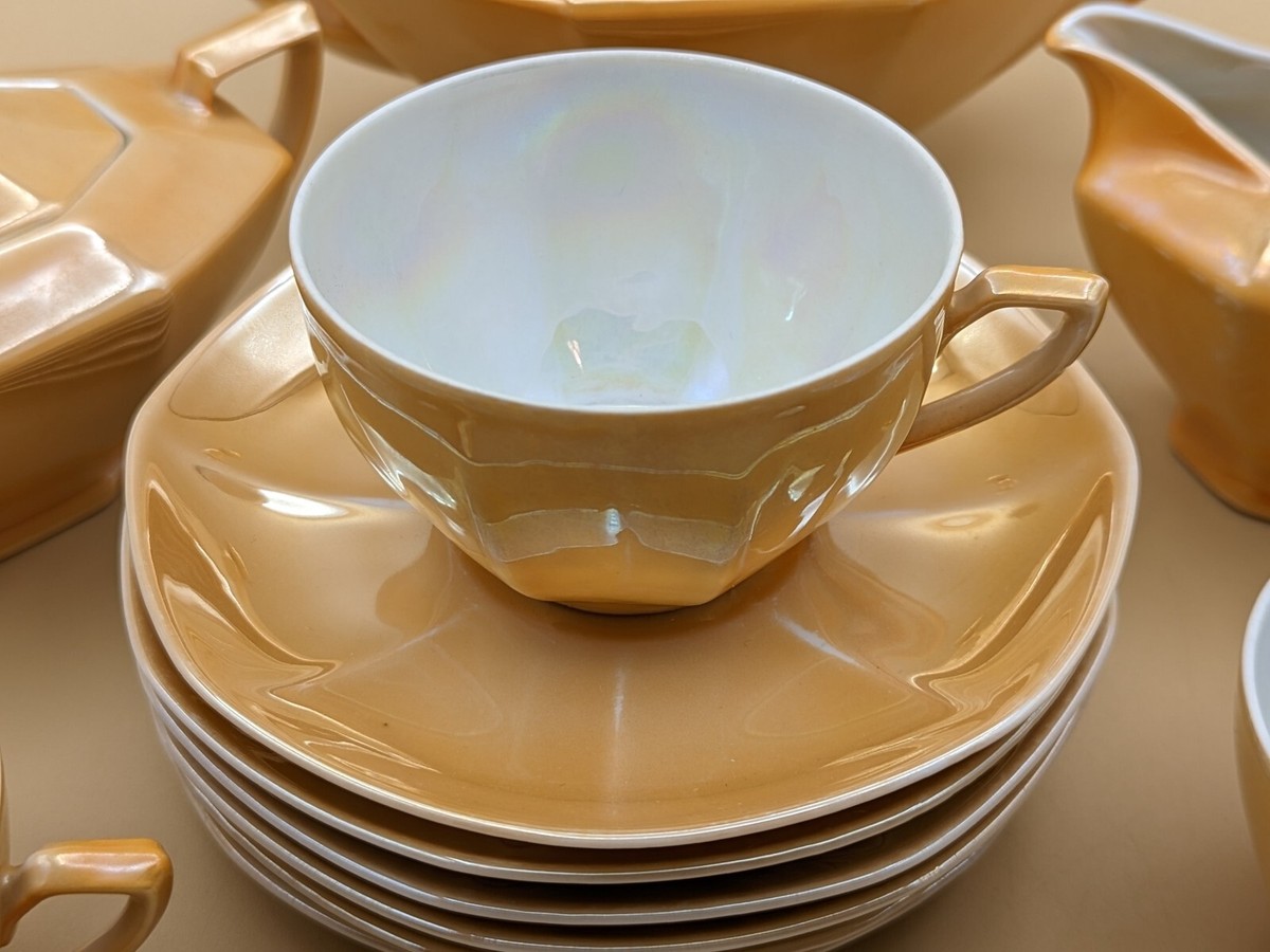 Vintage VICTORIA Czechoslovakia TEA SET Peach Lusterware Vintage VICTORIA Czechoslovakia TEA SET Peach Lusterware