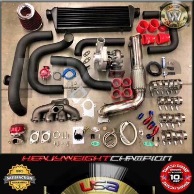 RED D15B D15Z Civic SOHC LX DX EX Bolt-On Turbo Kit T3/T4 KEEP AC PW ...
