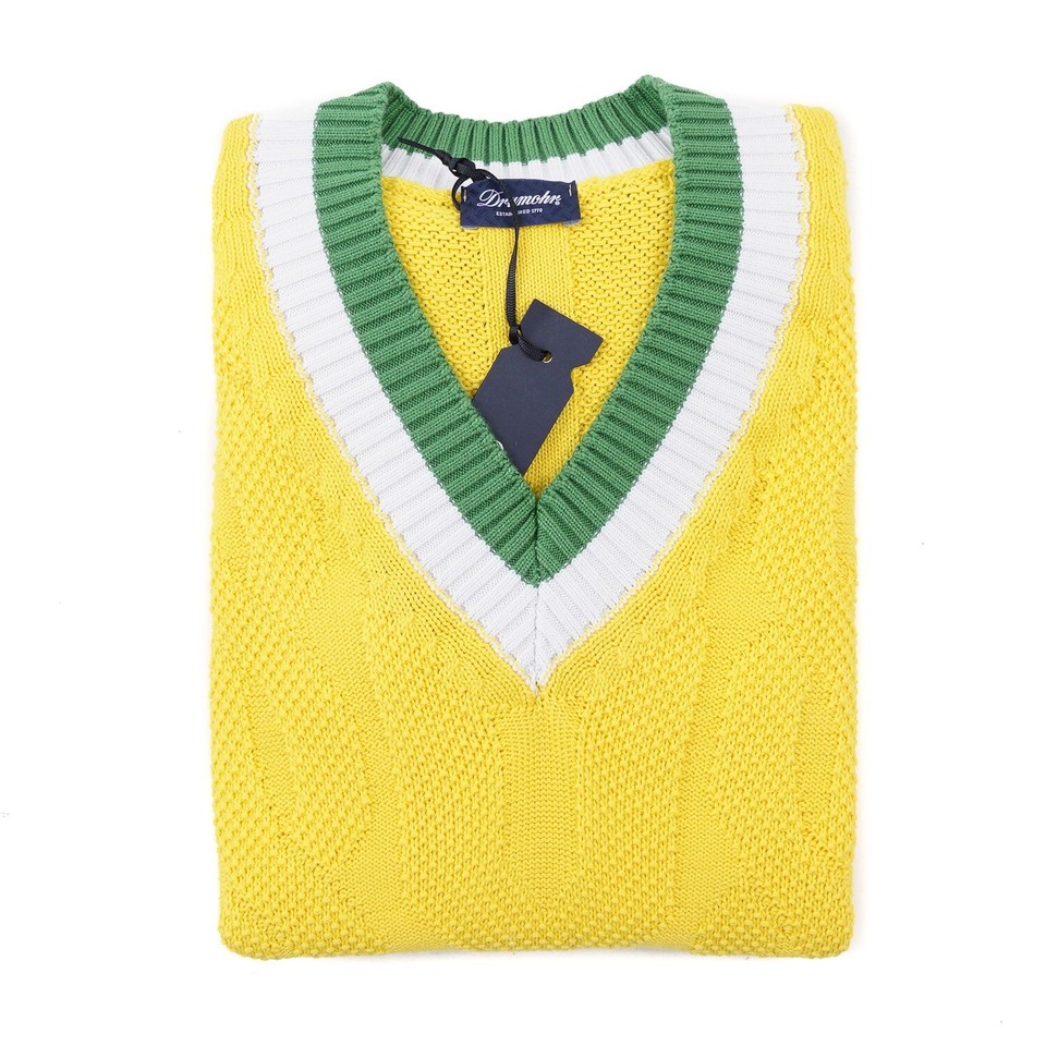 Drumohr Lemon Yellow Cableknit Cotton and Cashmere Sweater Vest M (Eu ...