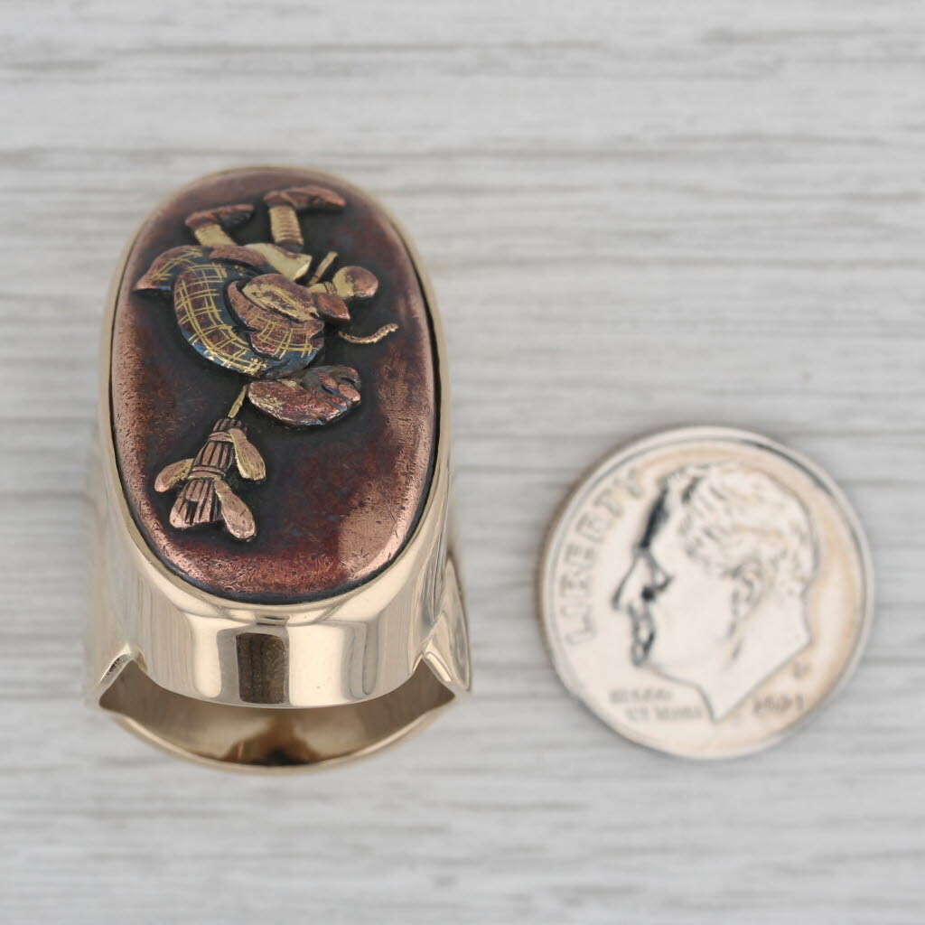 Large Japanese Shakudo Figural Signet Ring 14k Gold C… - Gem