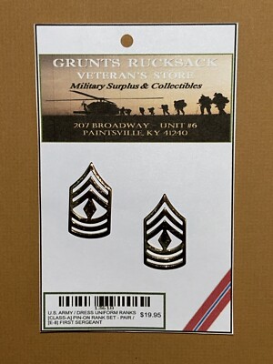 U.S. ARMY / FIRST SERGEANT E-8 DRESS RANK / PIN-ON PAIR [UNIFORM ...