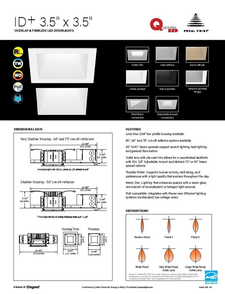 Focal Point LC33 3.5" x 3.5" Overlap LED Downlight 1300L 35K | eBay