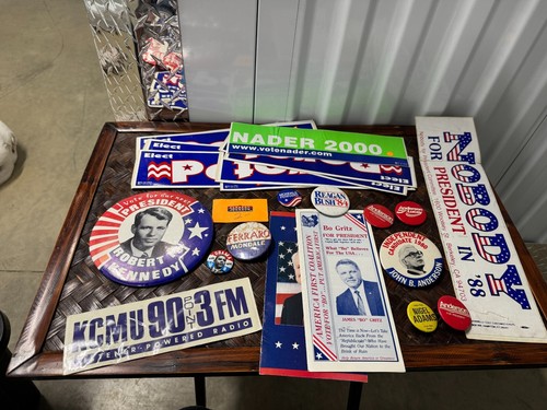 1980s Political Button & Bumper Sticker Lot – JFK, NOBODY, NADER, KCMU ...