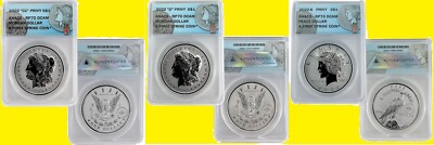 2022 Morgan D CC Peace S Silver Dollar 3 coins Anacs RV PF 70 First ...