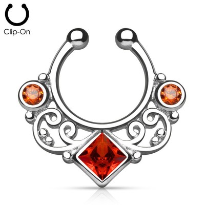 Fake Septum Piercing Swirl Red Rhinestone | eBay UK