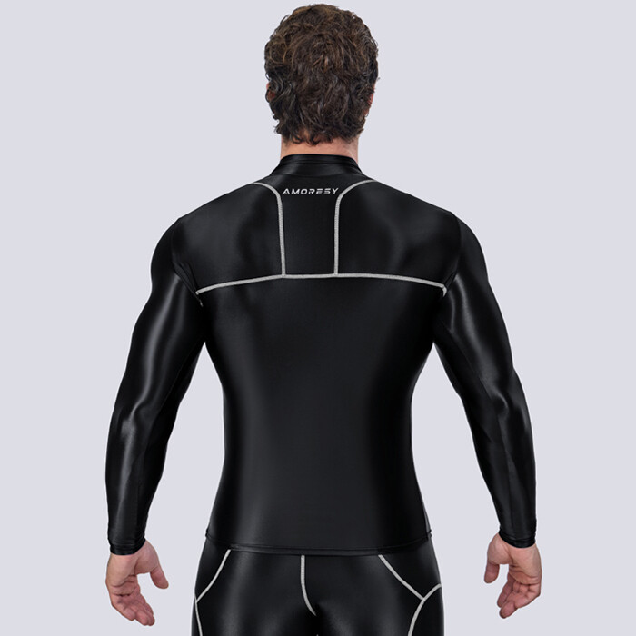 Men's satin Long sleeve sports top with zipper training and fitness ...