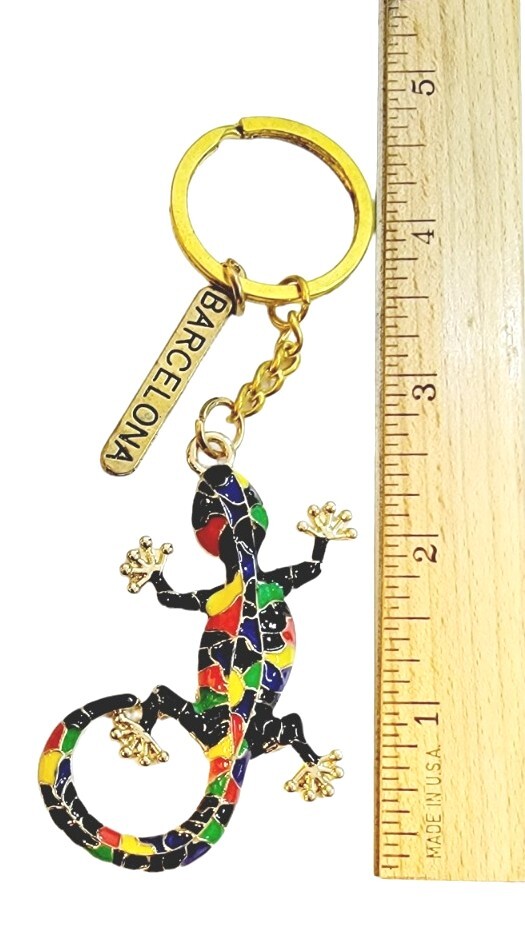 Barcelona Gecko Keychain Spain Souvenir Goldtone Metal Enamel Lizard ...