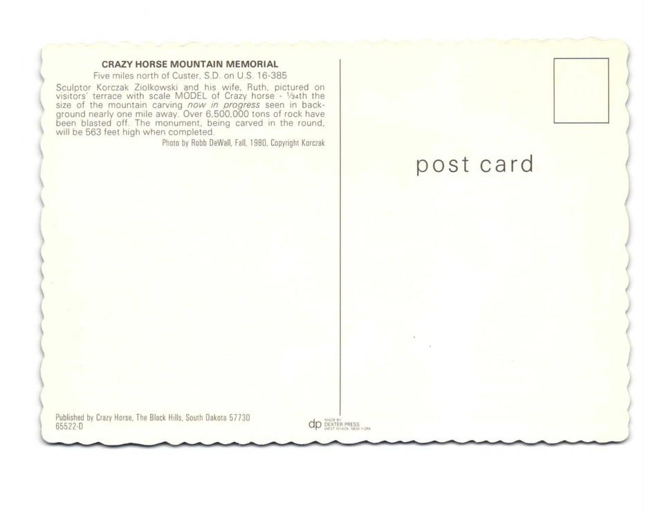 Crazy Horse Mountain Memorial Custer SD vintage postcard unposted | eBay