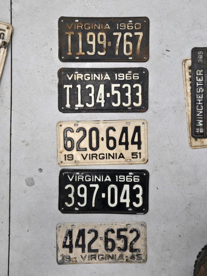 Virginia License Plates LOT of ten 1945, 1951, 1966, 1960, 1971, 1965 ...
