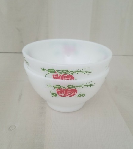 2 Old Vintage Termocrisa Mexico 4.25" White Milk Red apple Glass rice ...