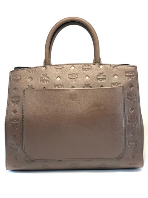Mcm Top Handle Bag Essential Monogrammed Brown Leather Satchel $860 | eBay