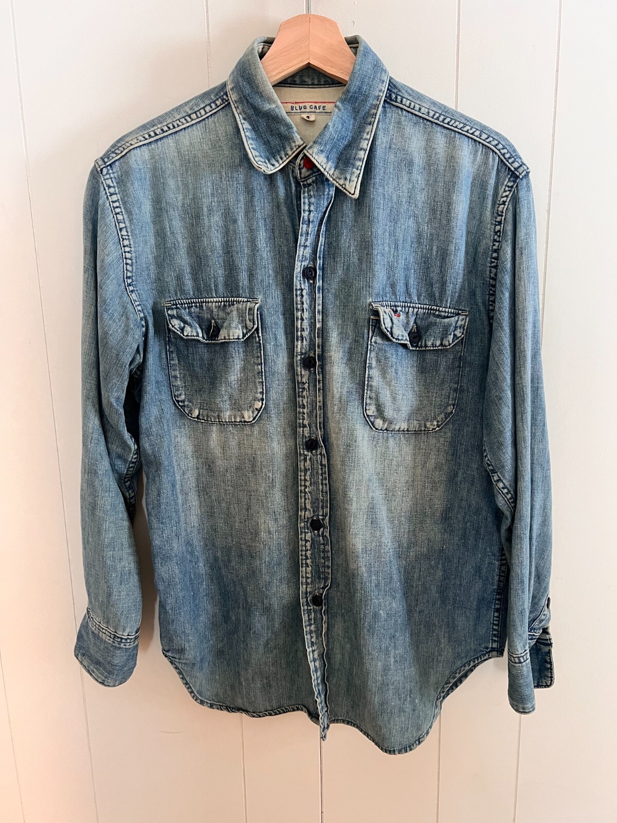 Rare Blue Cafe Authentic Denim Button Down Shirt M - Gem