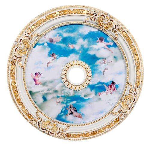 36" ROUND CHANDELIER CEILING MEDALLION ANGELS BLUE SKY FOYER DINING ...