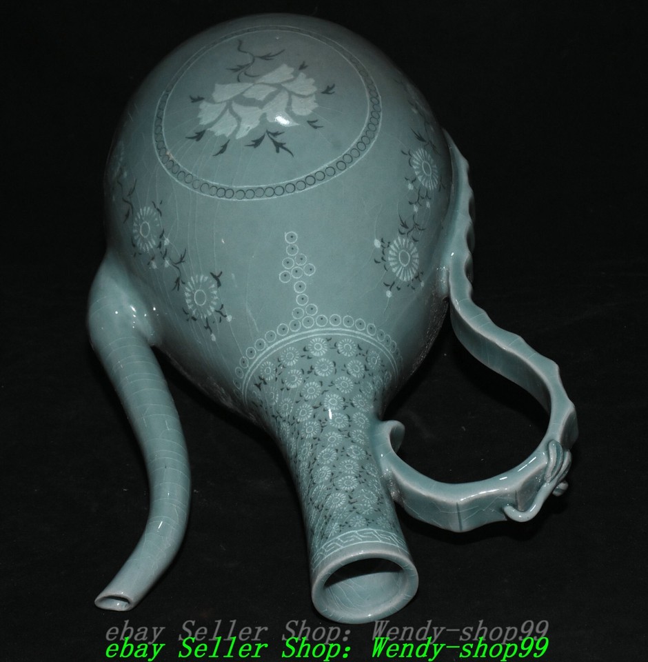 16" Old Chinese Dynasty Korea Koryo Porcelain Flower Pattern Wine Tea ...