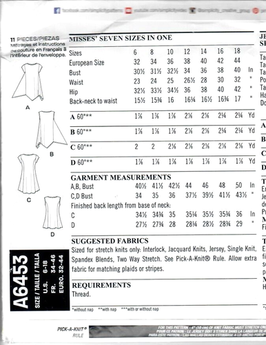 New Look A6453 Misses Easy Cute Knit Tops Size 6-8-10-12-14-16-18 ...