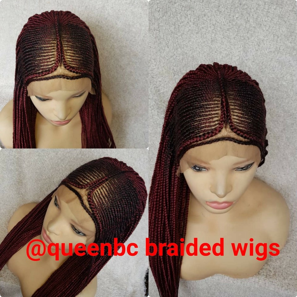 Braided Wig:Fulani braids cornrow. Lace front wig. burgundy | eBay