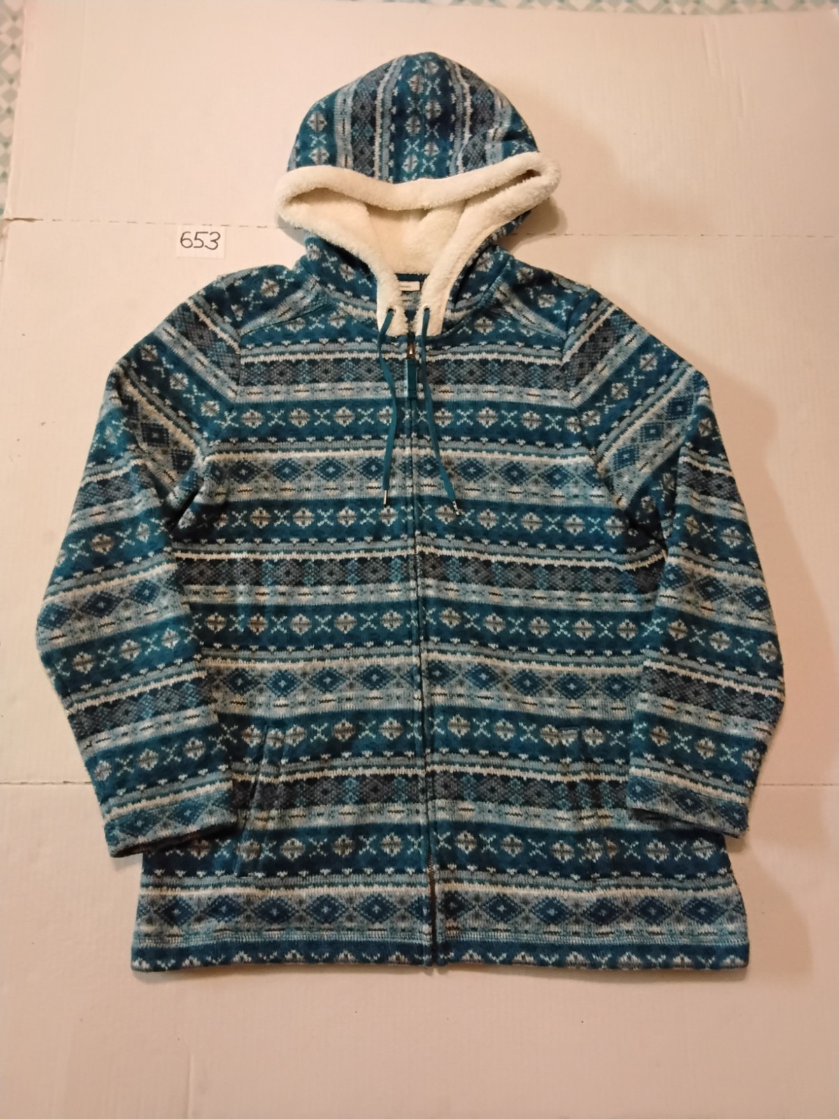 L.L. Bean Full Zip Fair Isle Print Fleece Knit Hoodie Women's Medium ...
