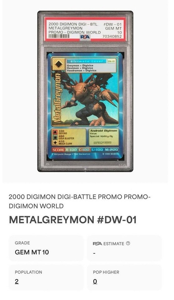 METALGREYMON DW-01 DIGIMON WORLD PSA Gem Mint 10 PLAYSTATION PROMO 1999 ...