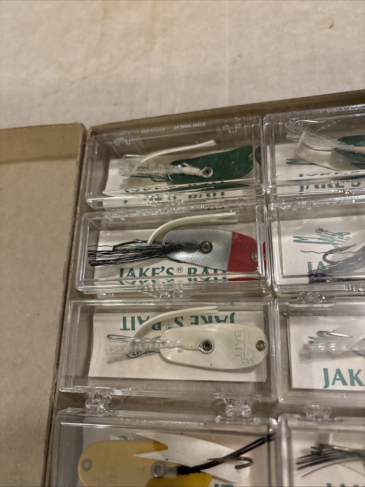 Vintage Lot of 12 Jake’s Bait Metal Spoon Fishing Lures in original box ...