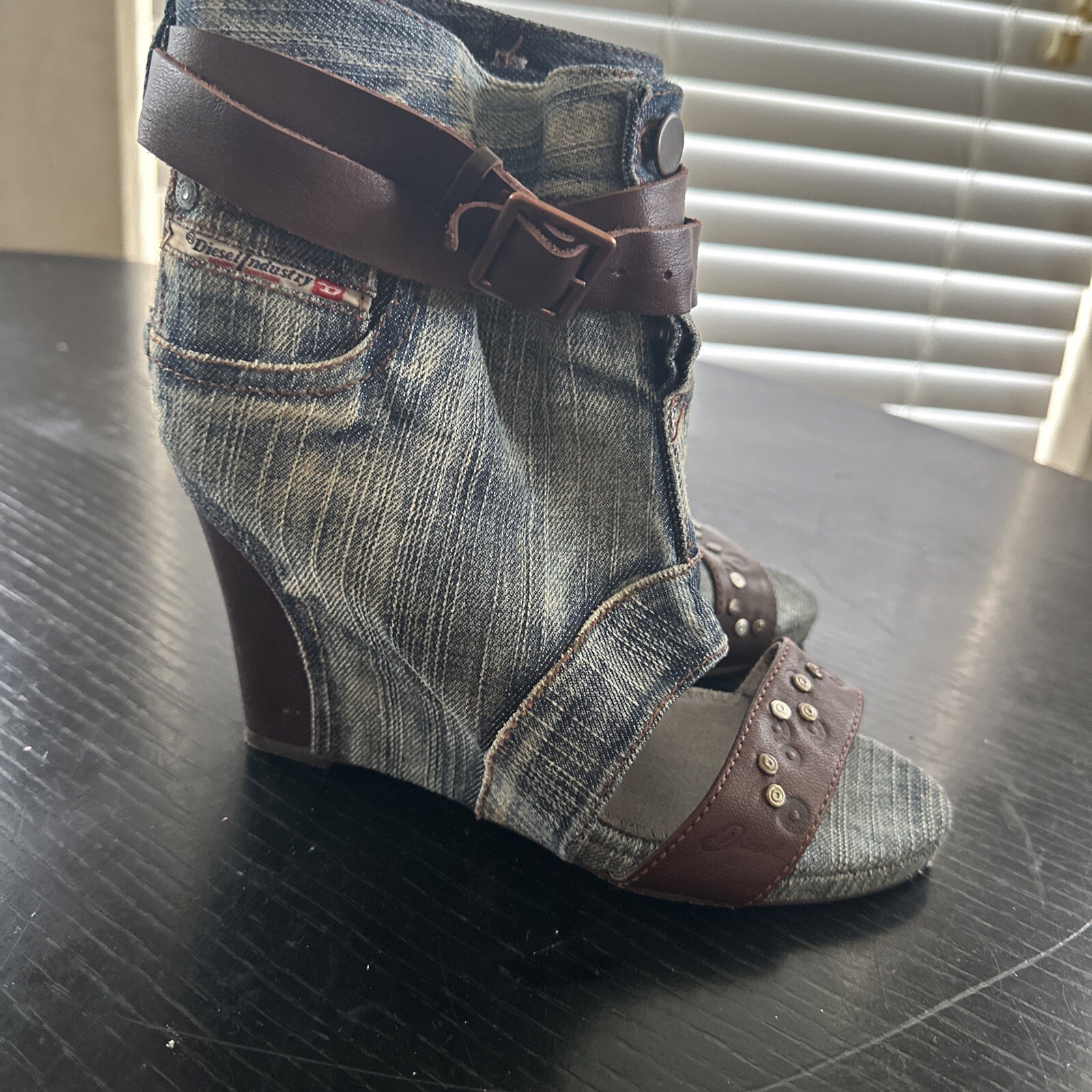 Diesel Denim boots women Open Toes Wedge 4” Eur 38 USA 7.5 | eBay
