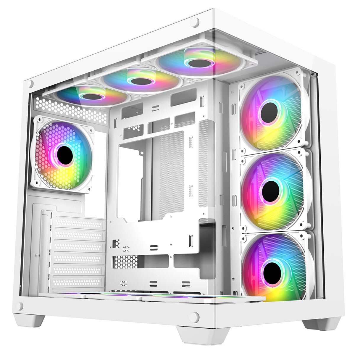 CiT Vision White ATX Gaming Cube PC Case Full Tempered Glass Panels 4x ...