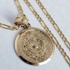 14k Yellow Gold mayan Aztec Calendar Pendant Charm and figaro chain set ...