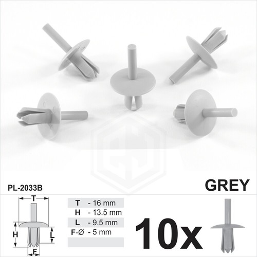 10x 5mm Grey Plastic Push Rivet Clips Trims Wheel Arch Liner Lining ...