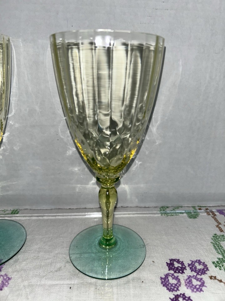 5 Utility Glass Works UGWS-03 Vaseline Glass Body Blue Footed Base ...