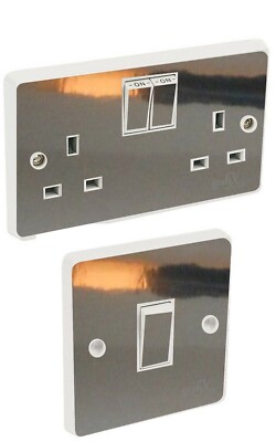 Chrome Silver Light Switch & Double Socket Sticker Vinyl / Skin Cover ...