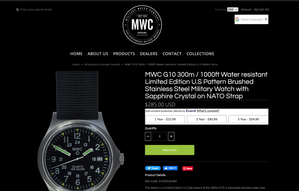 MWC G10 300M Water Resistant Military Watch - Surplus Watch Half Price ...