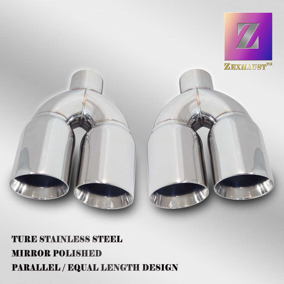 QUAD 4" OUT CHROME EXHAUST TIP STAGGERED L&R PAIR 2.5" INLET DUAL WALL ...