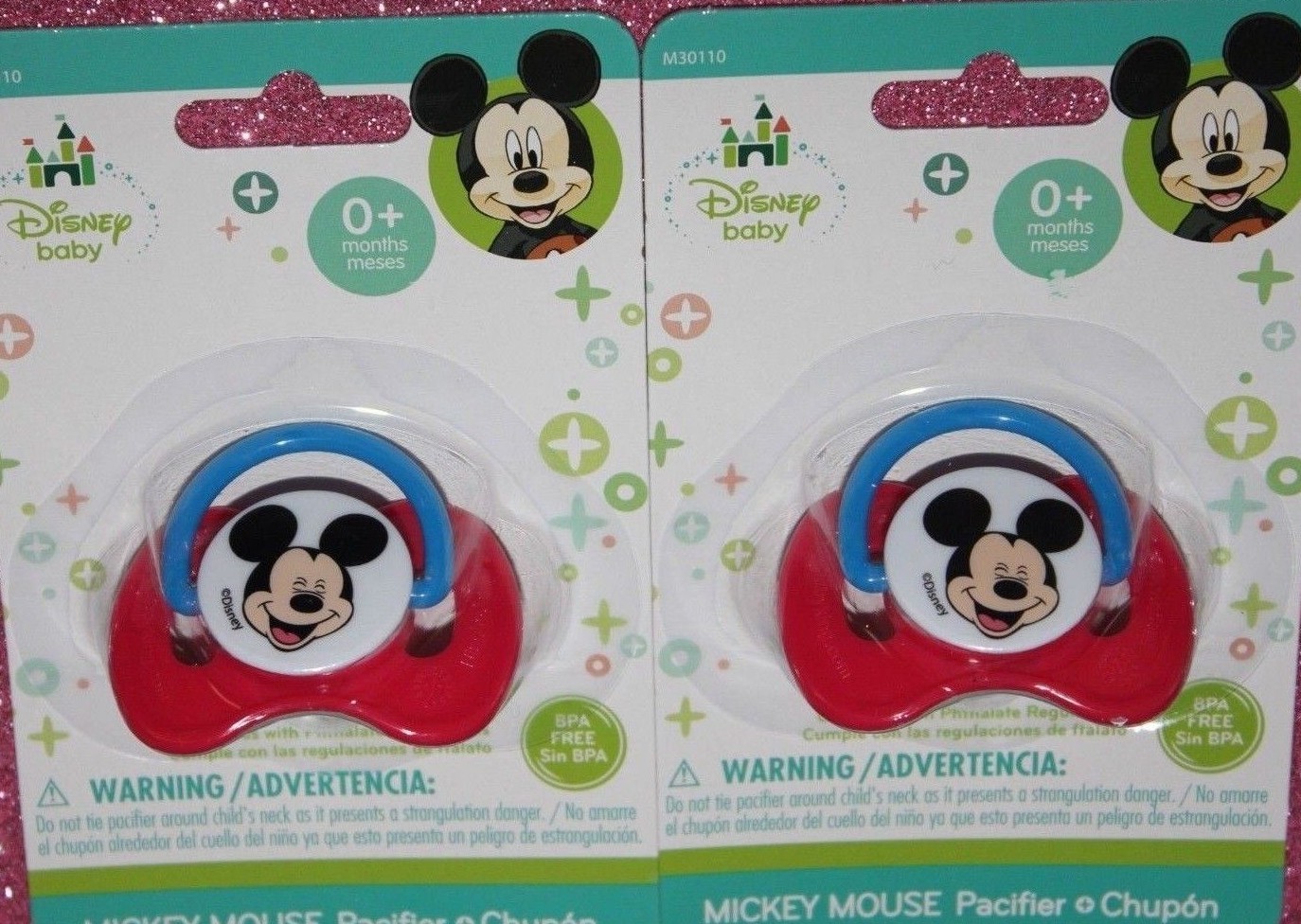 2X Baby Girl Disney Mickey Mouse Orthodontic Pacifier BPA Free RED NIP ...