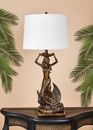 Mermaid Table Lamp, Antique Bronze Finish with Gold Highlights, 34 ...