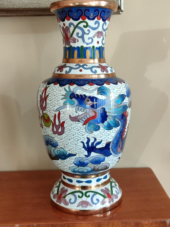 Vintage Chinese Cloisonné Dragon Hand Painted Brass Vase | eBay UK