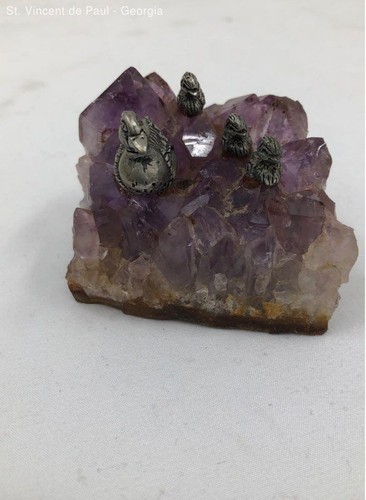 Amethyst Crystal Cluster Geode With Pewter Duck Family Figures On Top ...