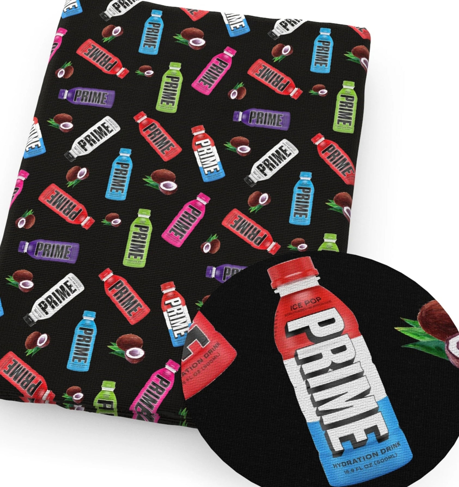 Prime Hydration drink design KSI polyCotton Fabric Half Yard (18” x 55 ...